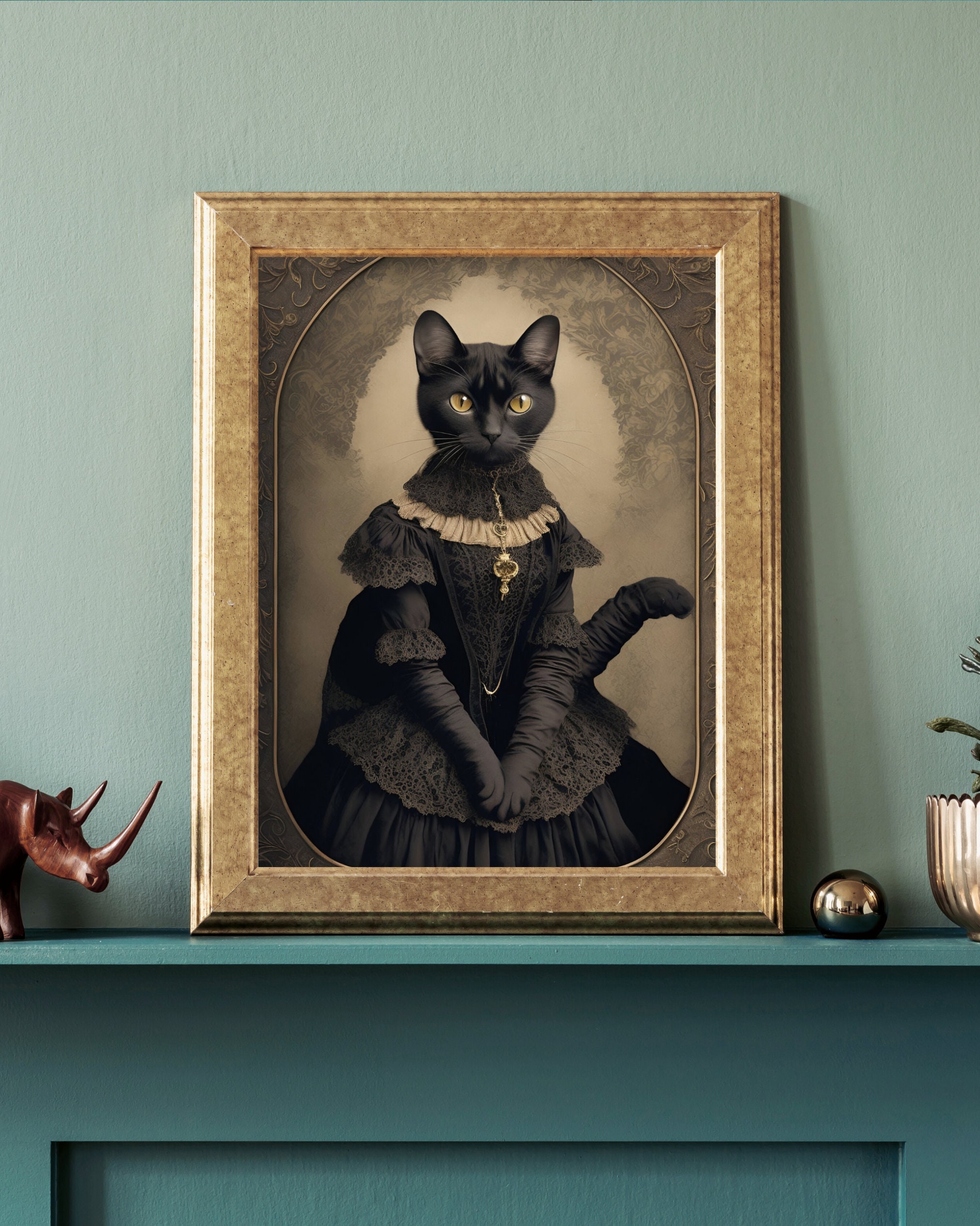 Renaissance Cat, Black Cat Print, Goth Home Decor, Art Poster Print ...