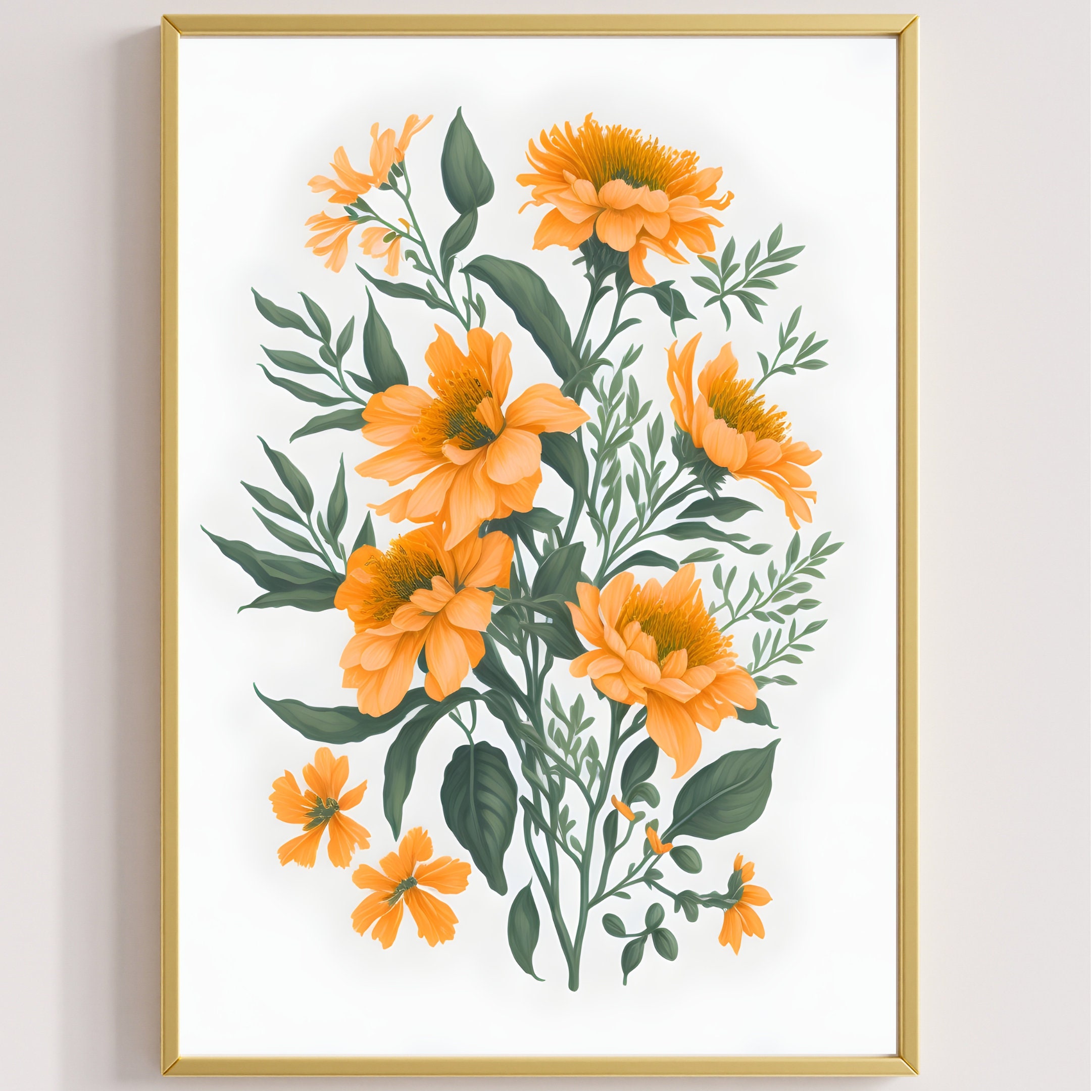 Floral Watercolor Print Set of 3, Orange Flowers Print, Minimalist ...