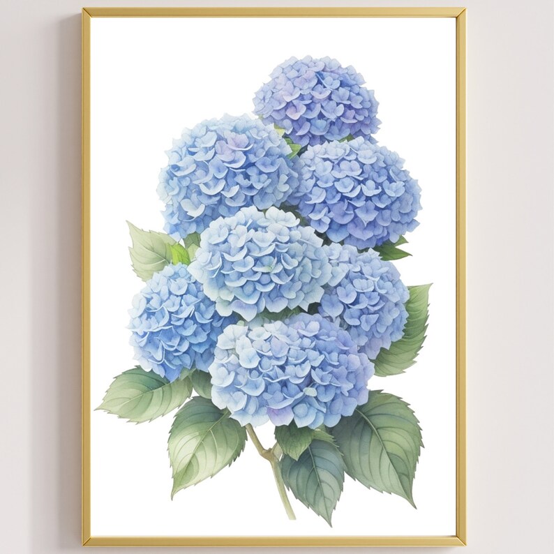 Watercolor Light Blue Hydrangea Set for Modern Homes, Minimalist ...
