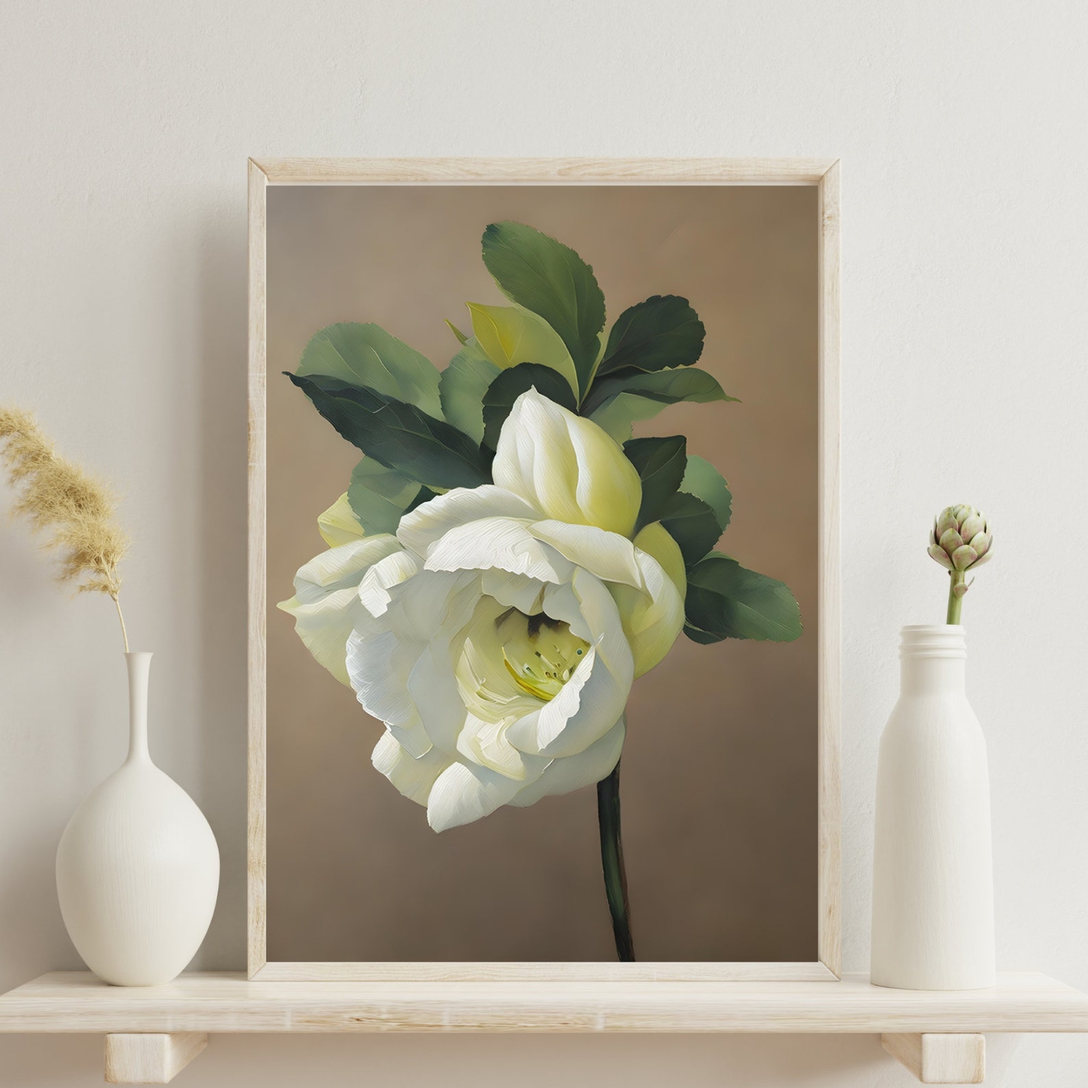 White Rose, Botanical Print, Muted Floral Painting , White Rose Home ...