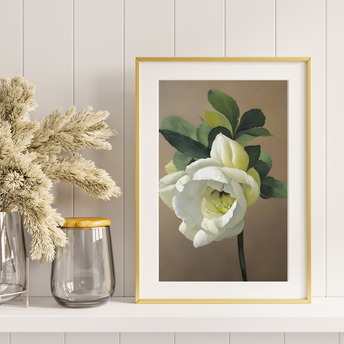 White Rose, Botanical Print, Muted Floral Painting , White Rose Home ...