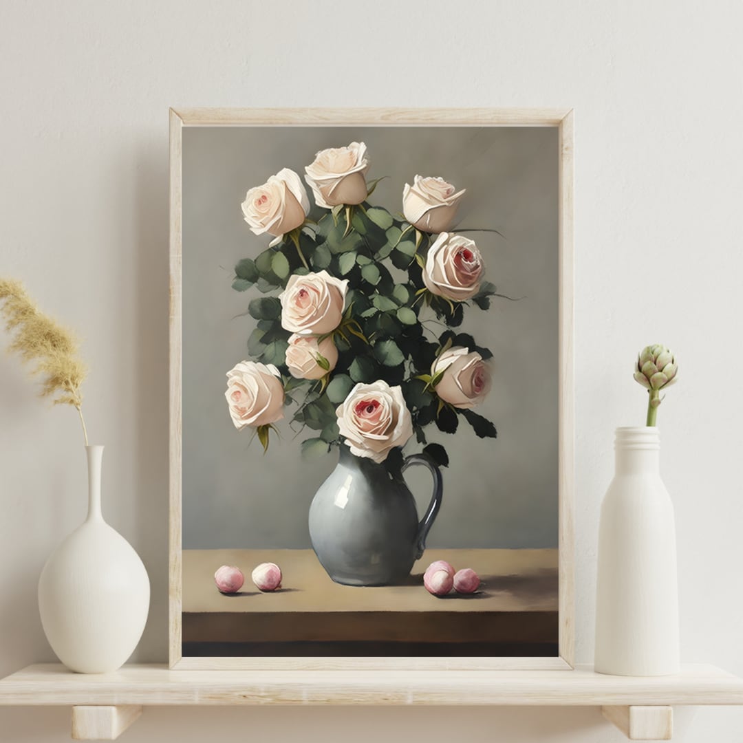 PRINTABLE Neutral Still Life Roses Painting Vintage Botanical Print ...