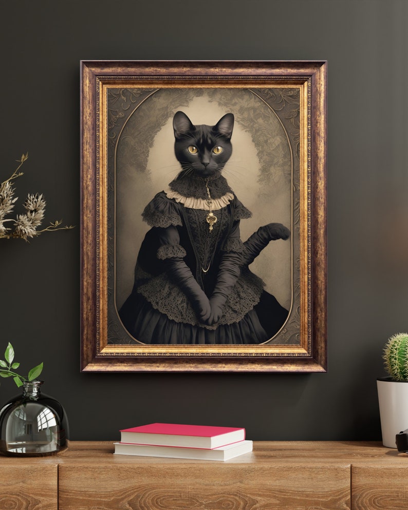 Renaissance Cat, Black Cat Print, Goth Home Decor, Art Poster Print ...