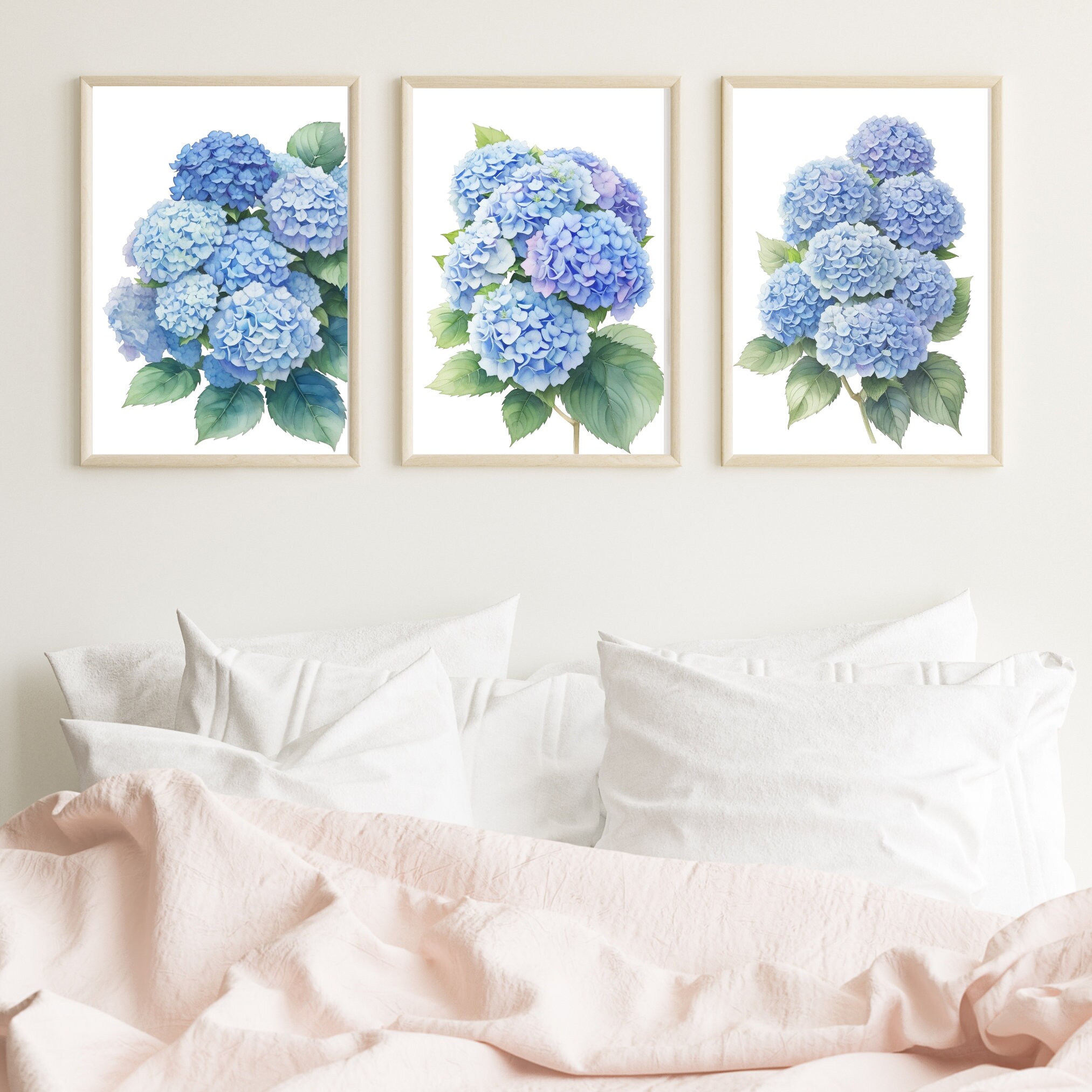 Watercolor Light Blue Hydrangea Set for Modern Homes, Minimalist ...