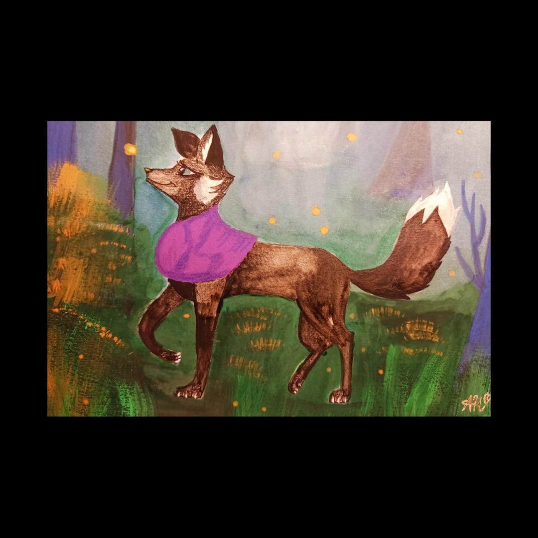 Whimsical Silver Fox Forest Standard Postcard, Happy Fox Postcard - Etsy