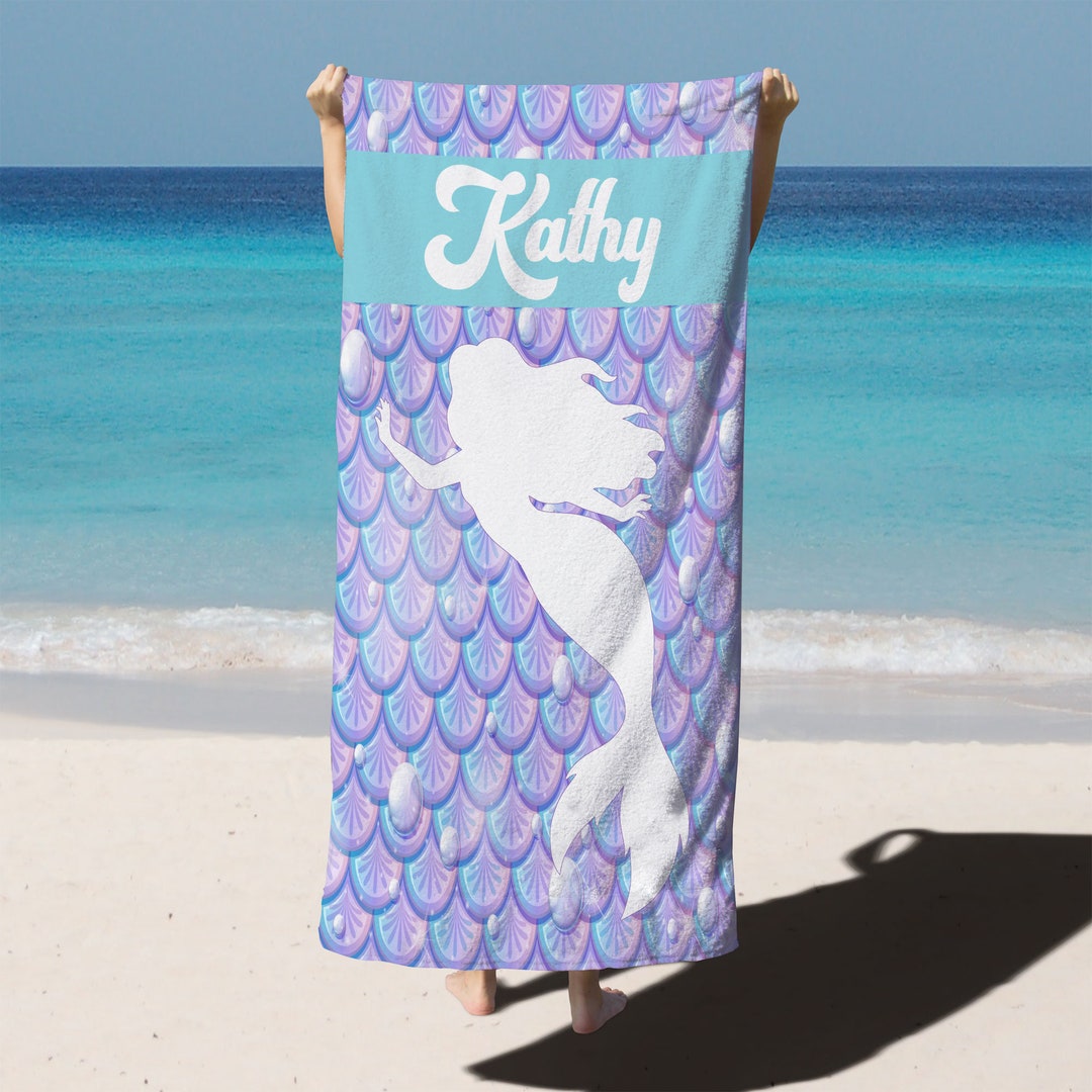 Personalized Mermaid Beach Towel, Cute Mermaid Beach Towel, Custom ...