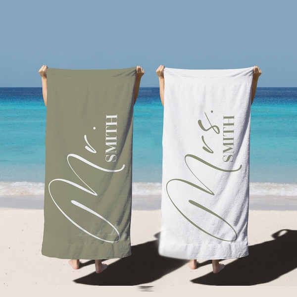 Personalized Couple Towel, Mr. and Mrs. Beach Towel, Newlywed Gift - 60+ Gift Ideas for 2024
