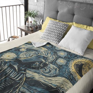 Starry Night Inspired Throw, Galaxy Warrior Blanket, Cosmic Sci-fi Art ...