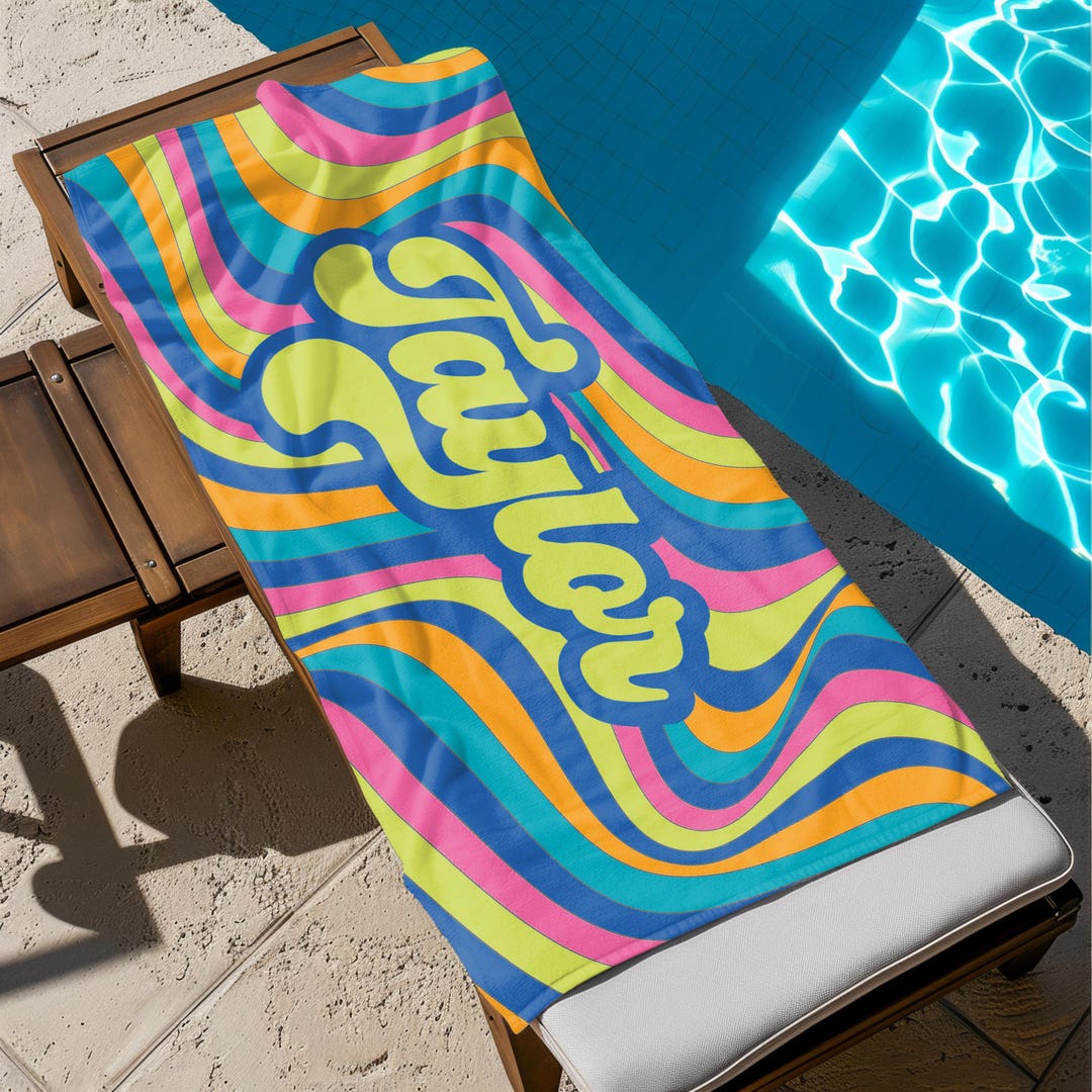 Personalized Retro Beach Towel, Custom Name Gift, Girls Trip 2025 ...