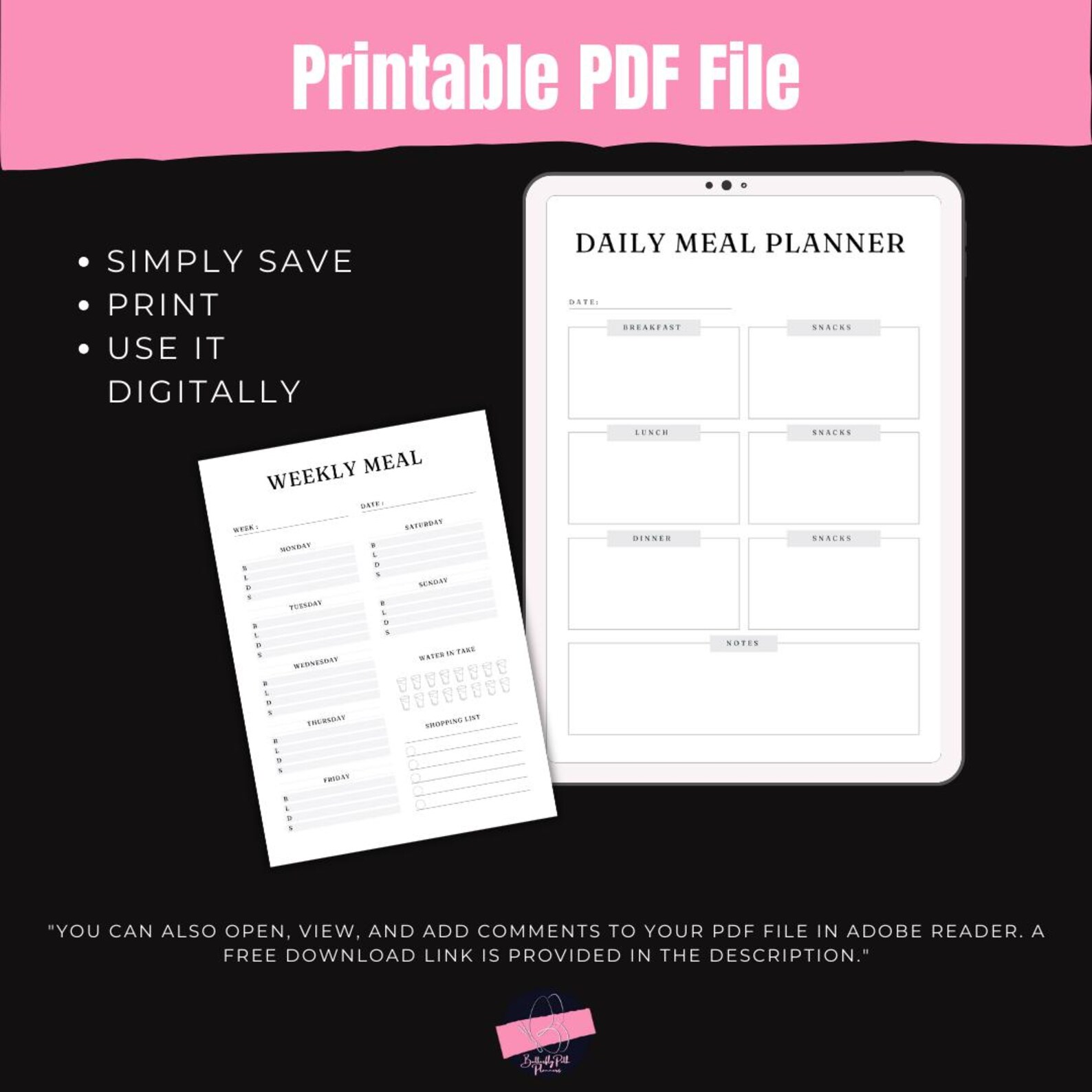 Printable Meal Planner Bundle |daily, Weekly , Monthly Meal Tracker ...