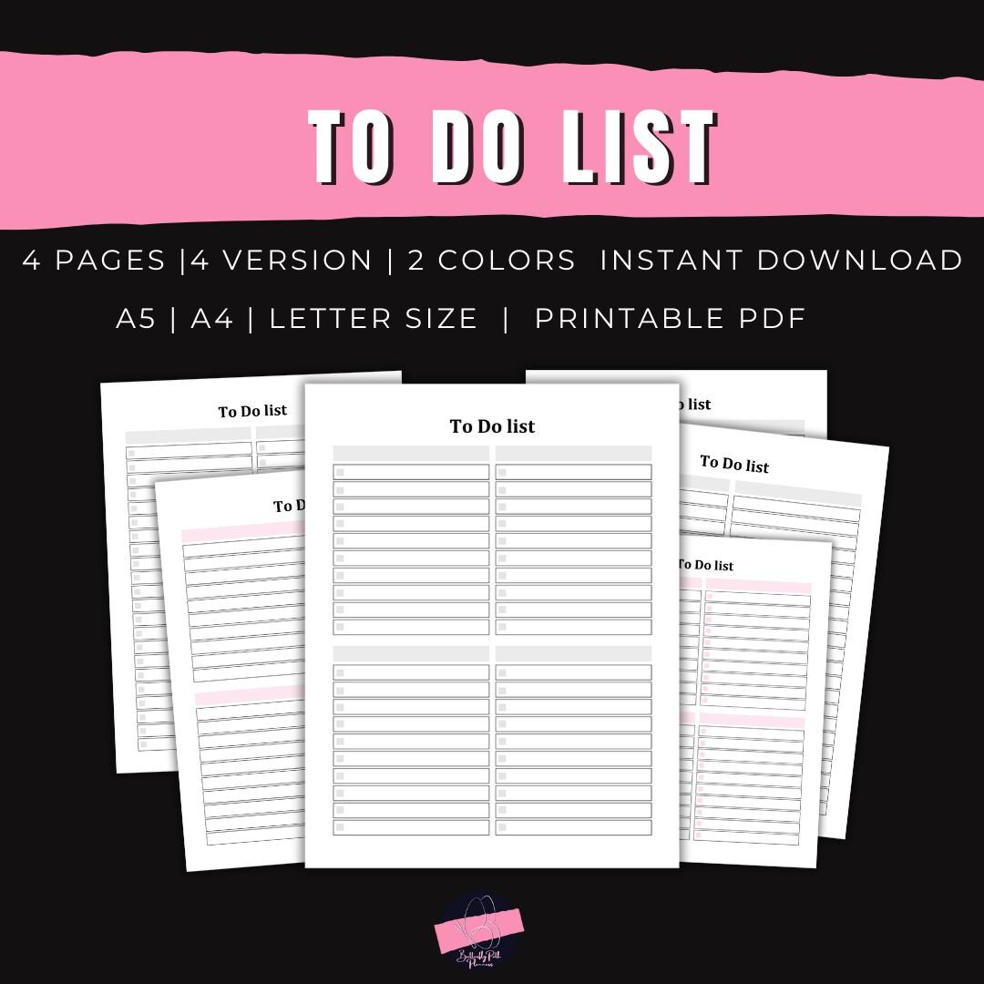 Printable To-do List | Simple Tasks List | 4 Versions, 2 Colors | A5 ...