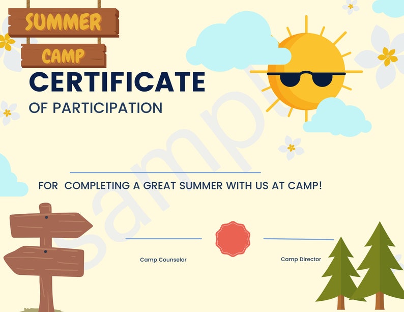 Summer Camp Completion Certificate Camp Certificate Summer Certificate ...