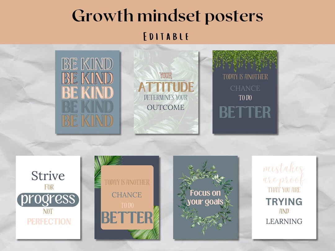 Growth Mindset Posters With a Plant Theme in Calm Colors | Classroom ...