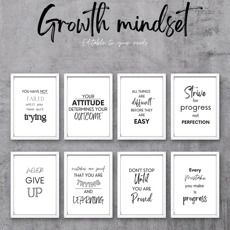 Growth Mindset Classroom Posters Simple Black and White or - Etsy