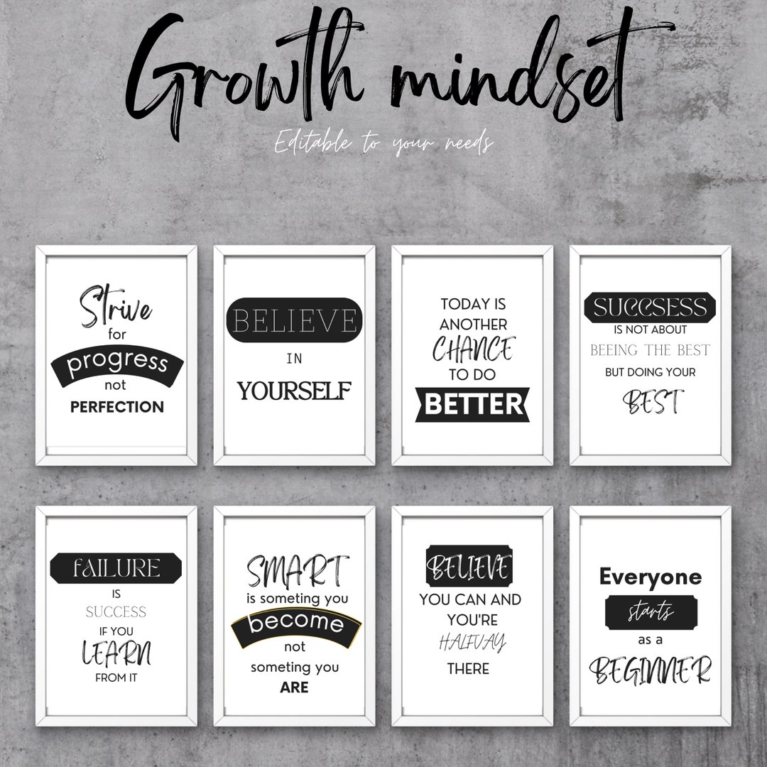 Growth Mindset Classroom Posters, Simple Black and White or Create Your ...