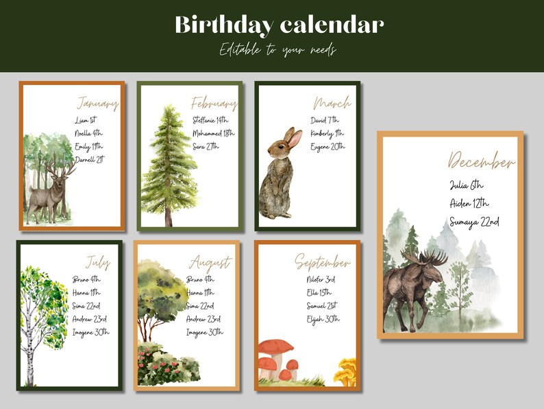 Out of the Woods | Classroom Birthday Calendar | Serene Classroom ...
