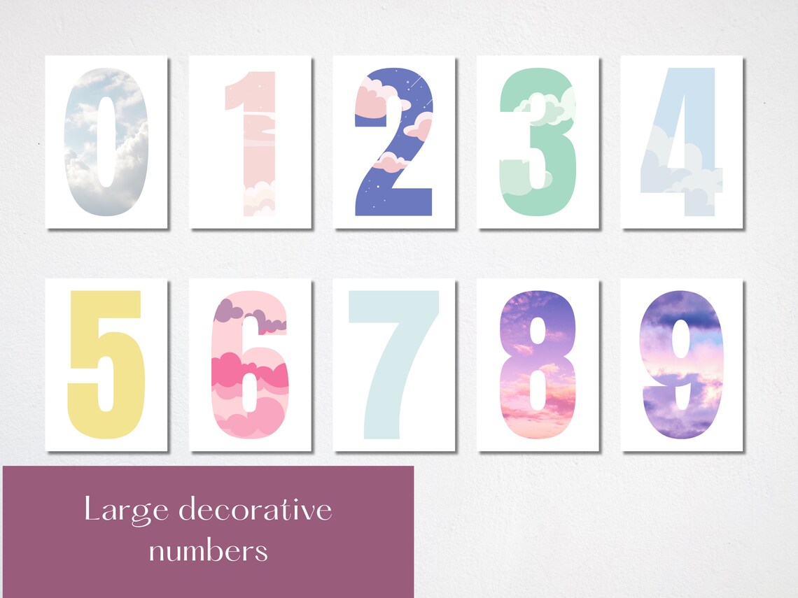 Number Posters for an Elementary Classroom With a Cloud Theme Classroom ...