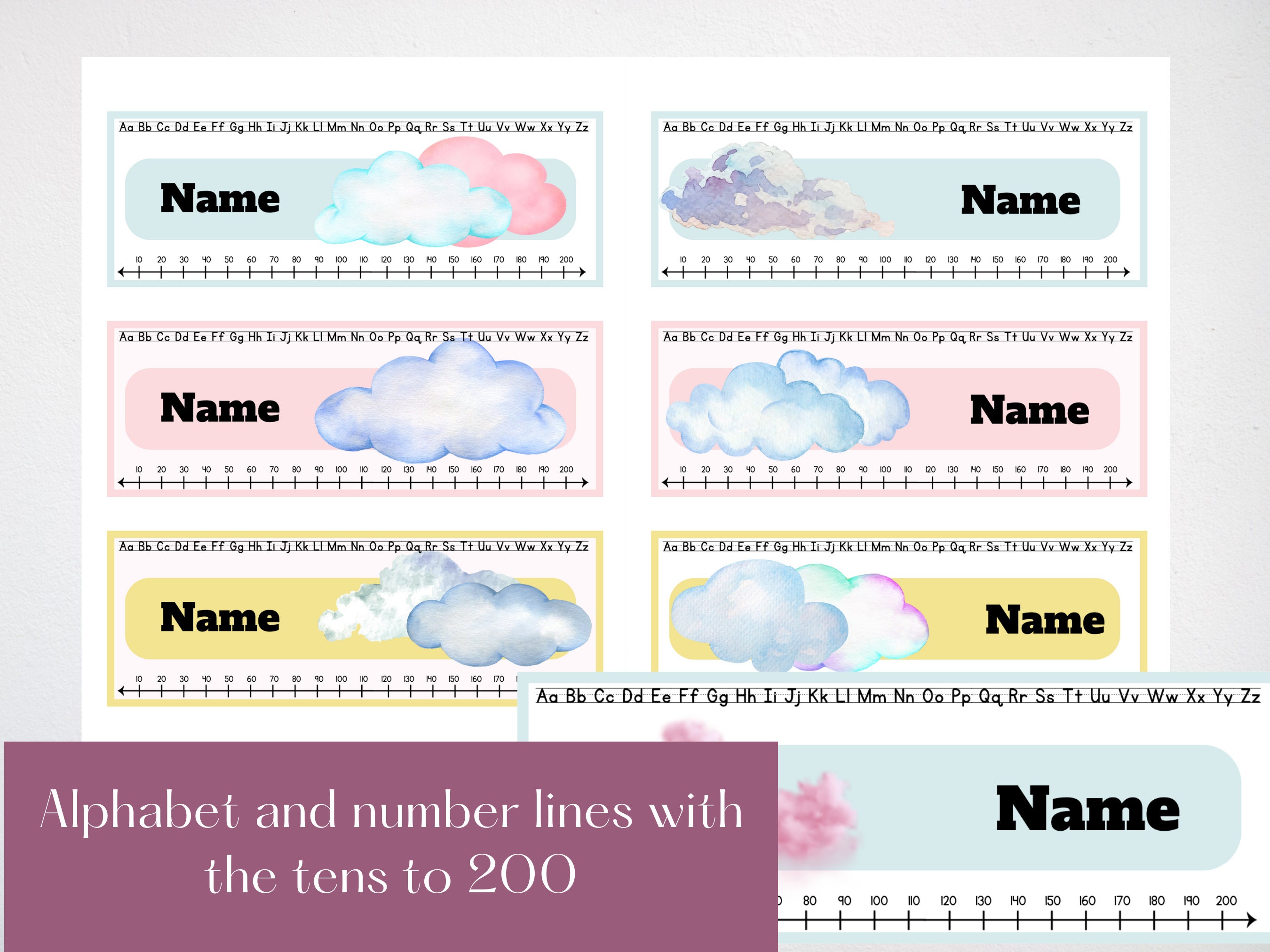 Cute Pastel Desk Plates & Name Signs for Classrooms and Schools Cloud ...