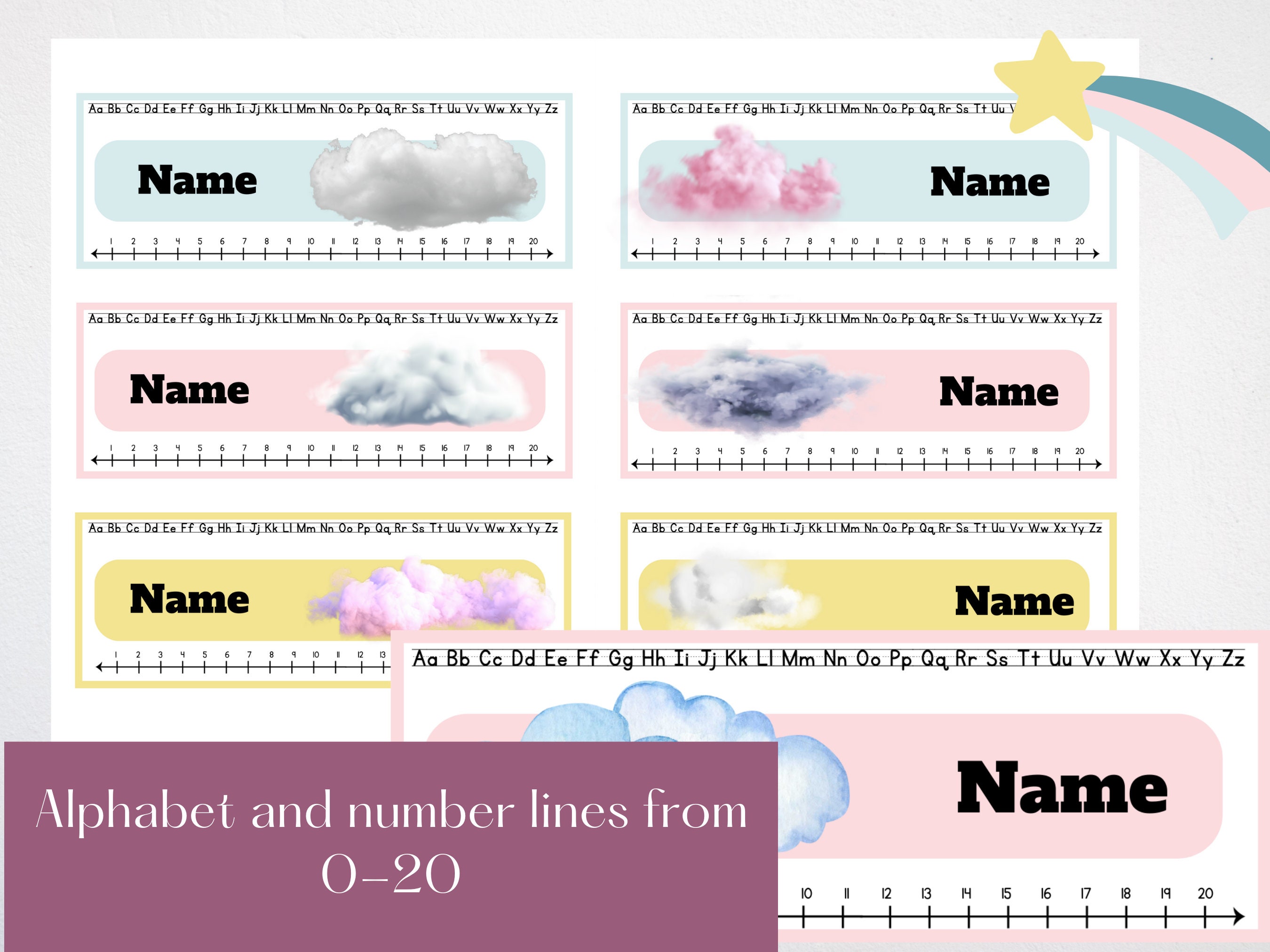 Cute Pastel Desk Plates & Name Signs for Classrooms and Schools Cloud ...