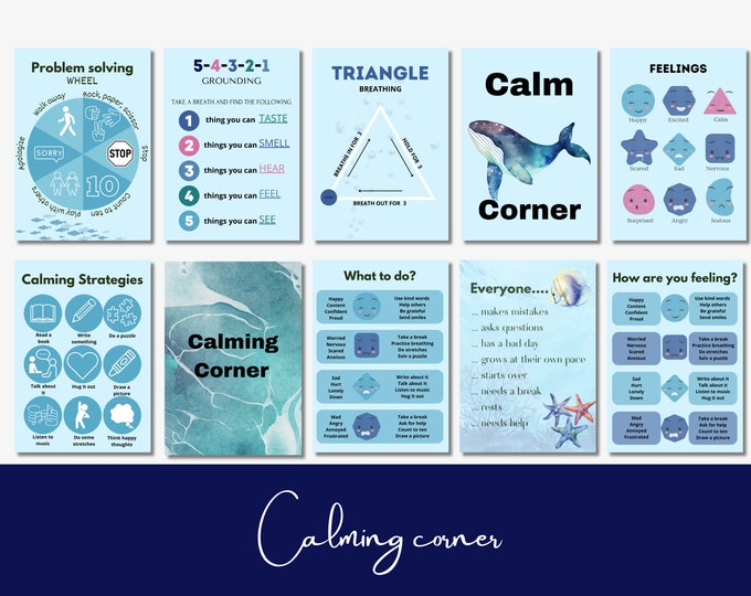 Ocean Calming Corner Posters: Breathing Techniques, Growth Mindset ...