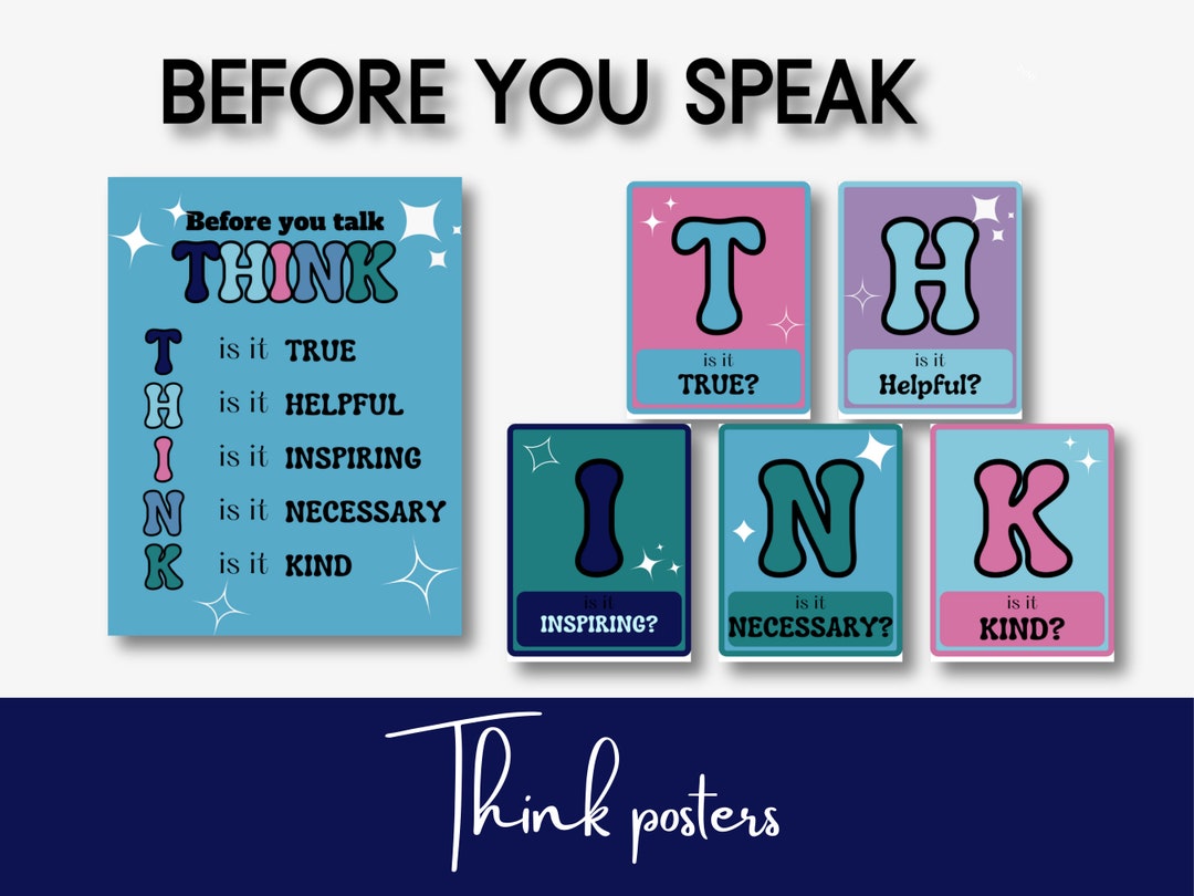Editable Think Classroom Posters, Think Before You Speak, Classroom ...