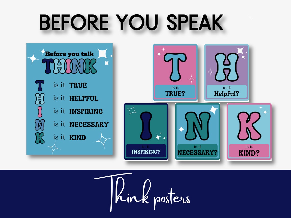 Editable Think Classroom Posters, Think Before You Speak, Classroom ...