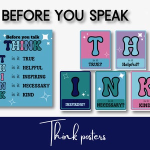 Editable Think Classroom Posters, Think Before You Speak, Classroom ...