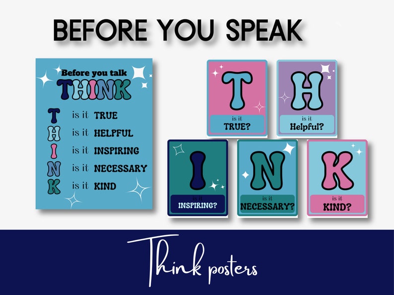 Editable Think Classroom Posters, Think Before You Speak, Classroom ...