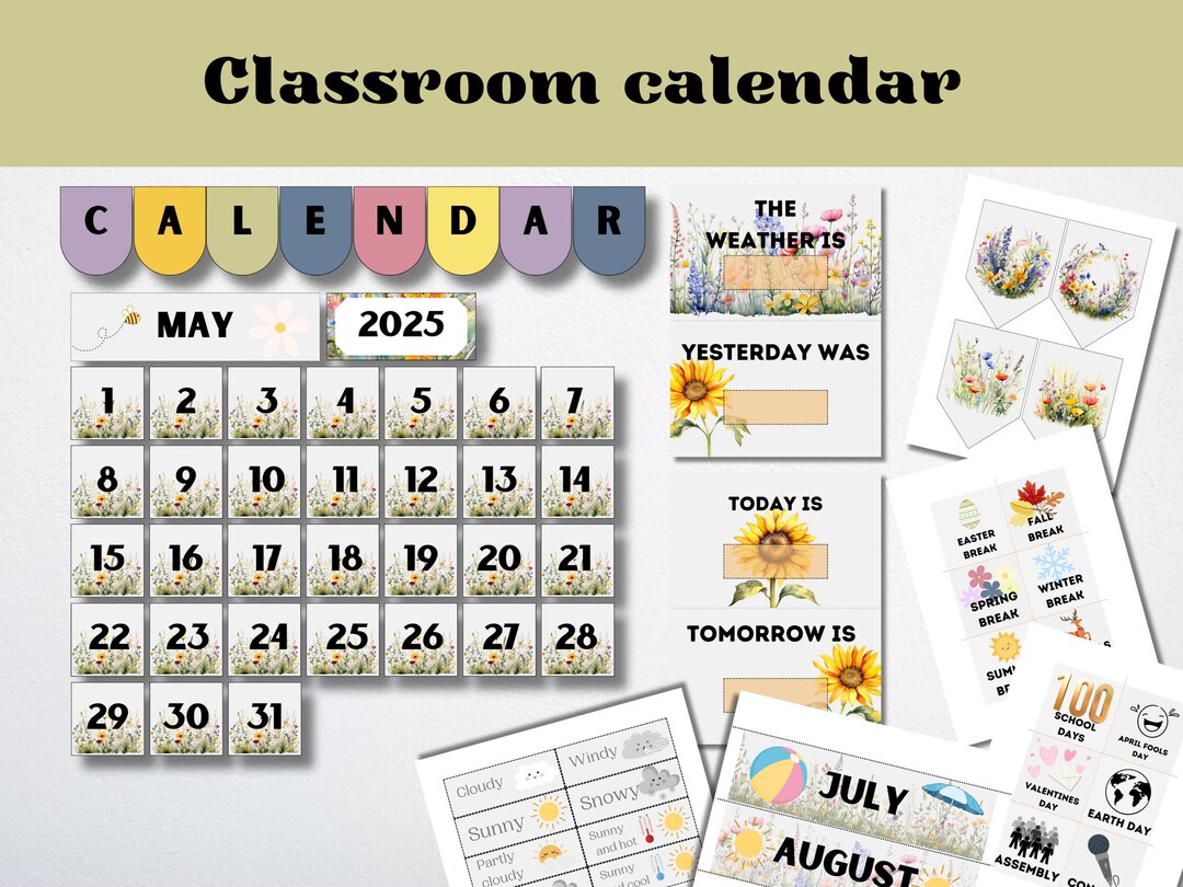 Classroom Calendar With a Wild Flower Meadow Theme | Classroom Decor ...
