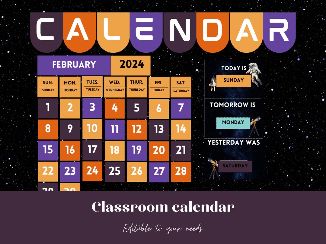 Up in Space - Classroom Calendar for Pocket Chart or Classroom Wall - Etsy