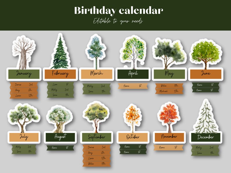 Out of the Woods | Classroom Birthday Calendar | Serene Classroom ...