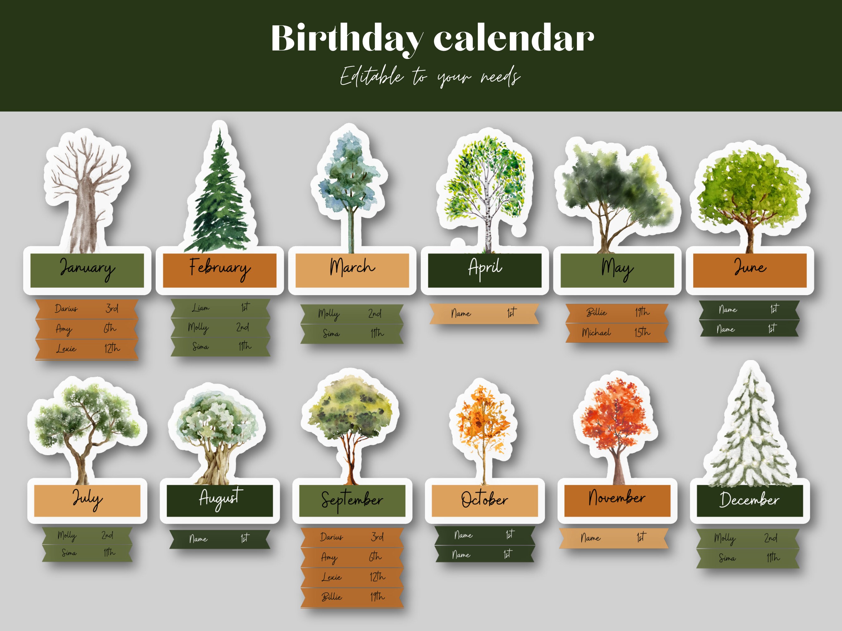 Out of the Woods | Classroom Birthday Calendar | Serene Classroom ...