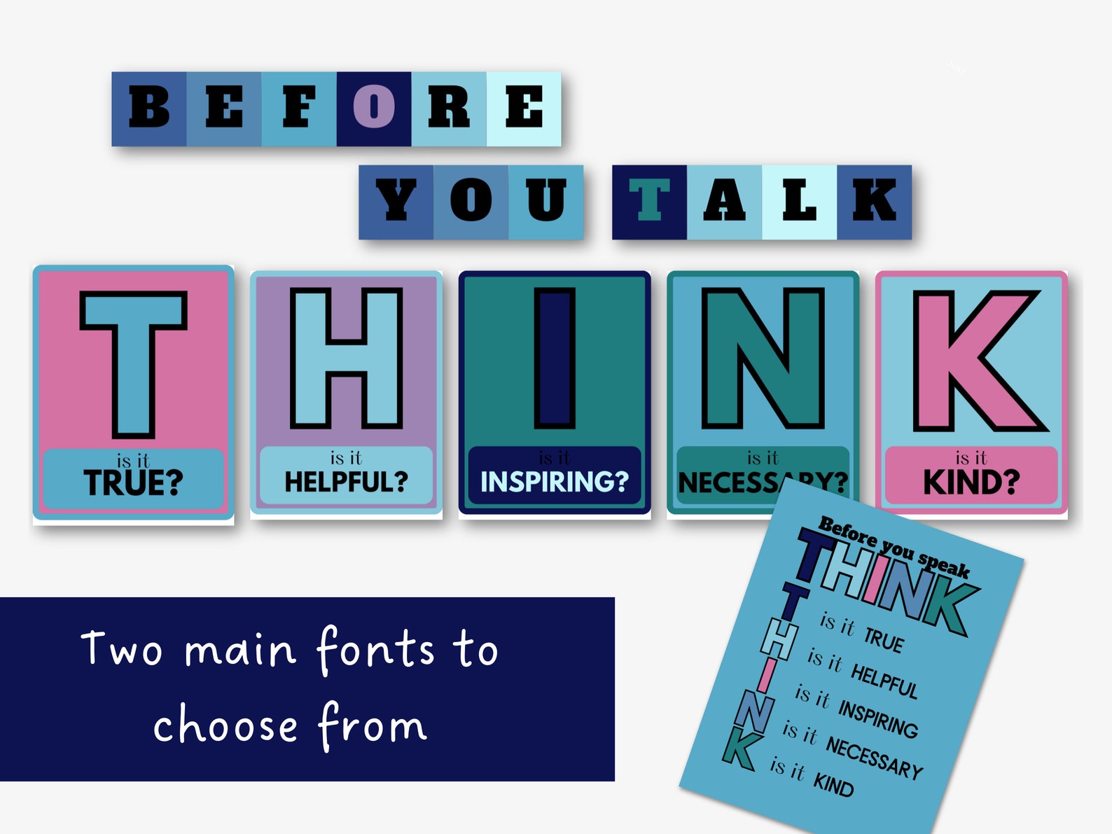 Editable Think Classroom Posters, Think Before You Speak, Classroom ...