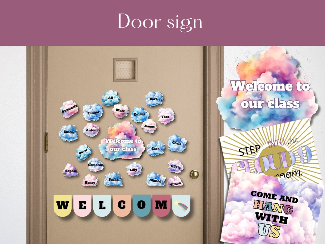 Door Sign for Classrooms | Heavenly Clouds in Beautiful Pastels ...
