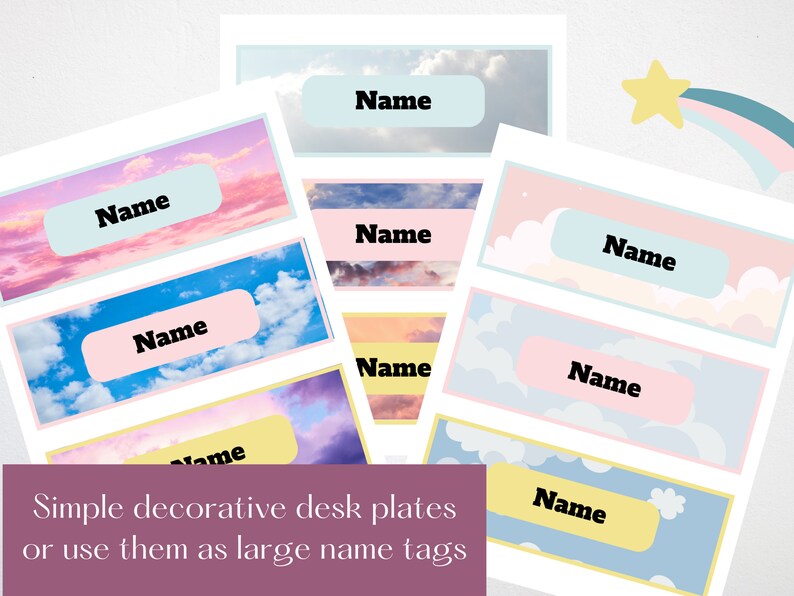 Cute Pastel Desk Plates & Name Signs for Classrooms and Schools | Cloud ...