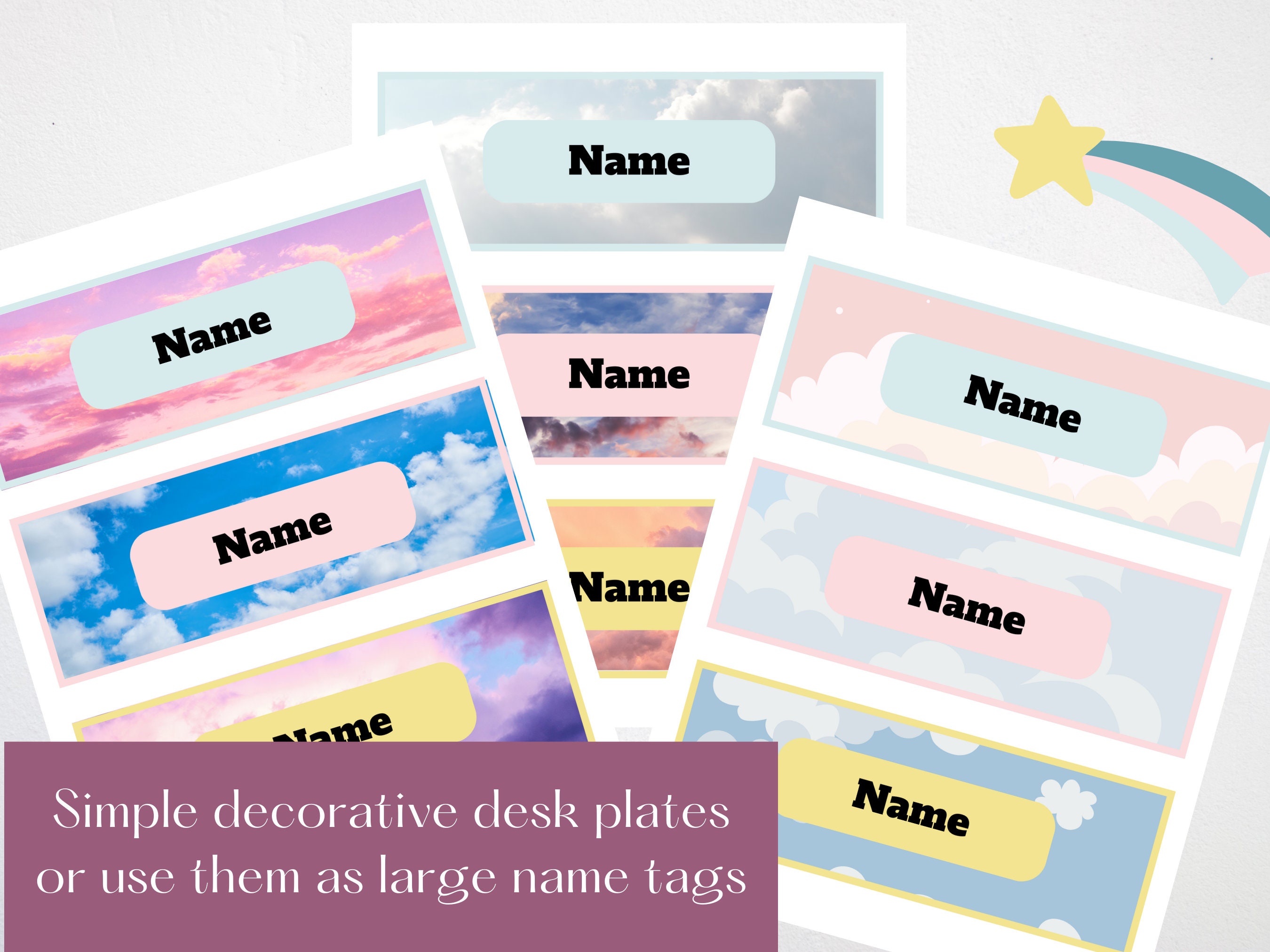 Cute Pastel Desk Plates & Name Signs for Classrooms and Schools | Cloud ...