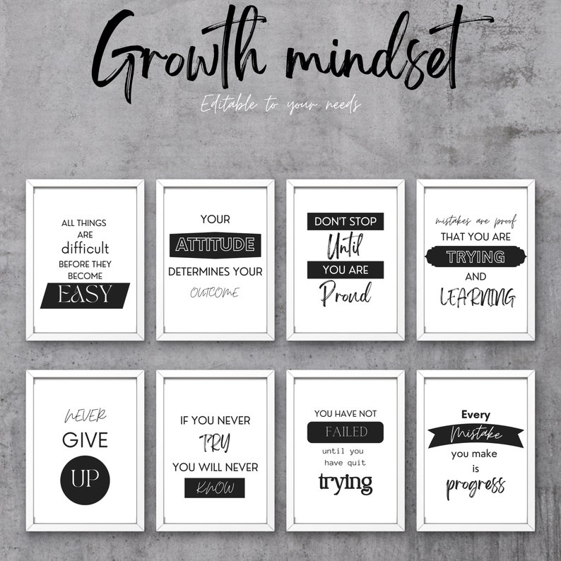 Growth Mindset Classroom Posters Simple Black and White or - Etsy