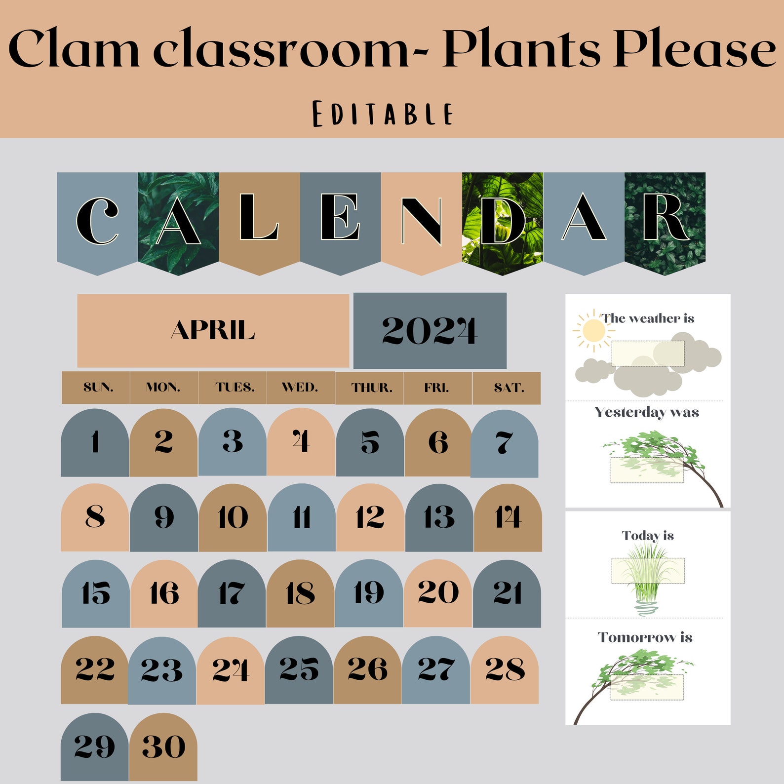 Large Classroom Calendar - Plants Please - Serene Classroom Collection ...