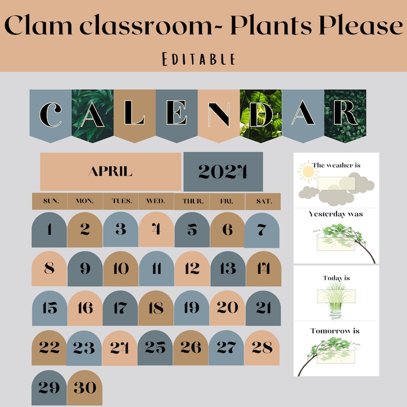 Large Classroom Calendar - Plants Please - Serene Classroom Collection ...