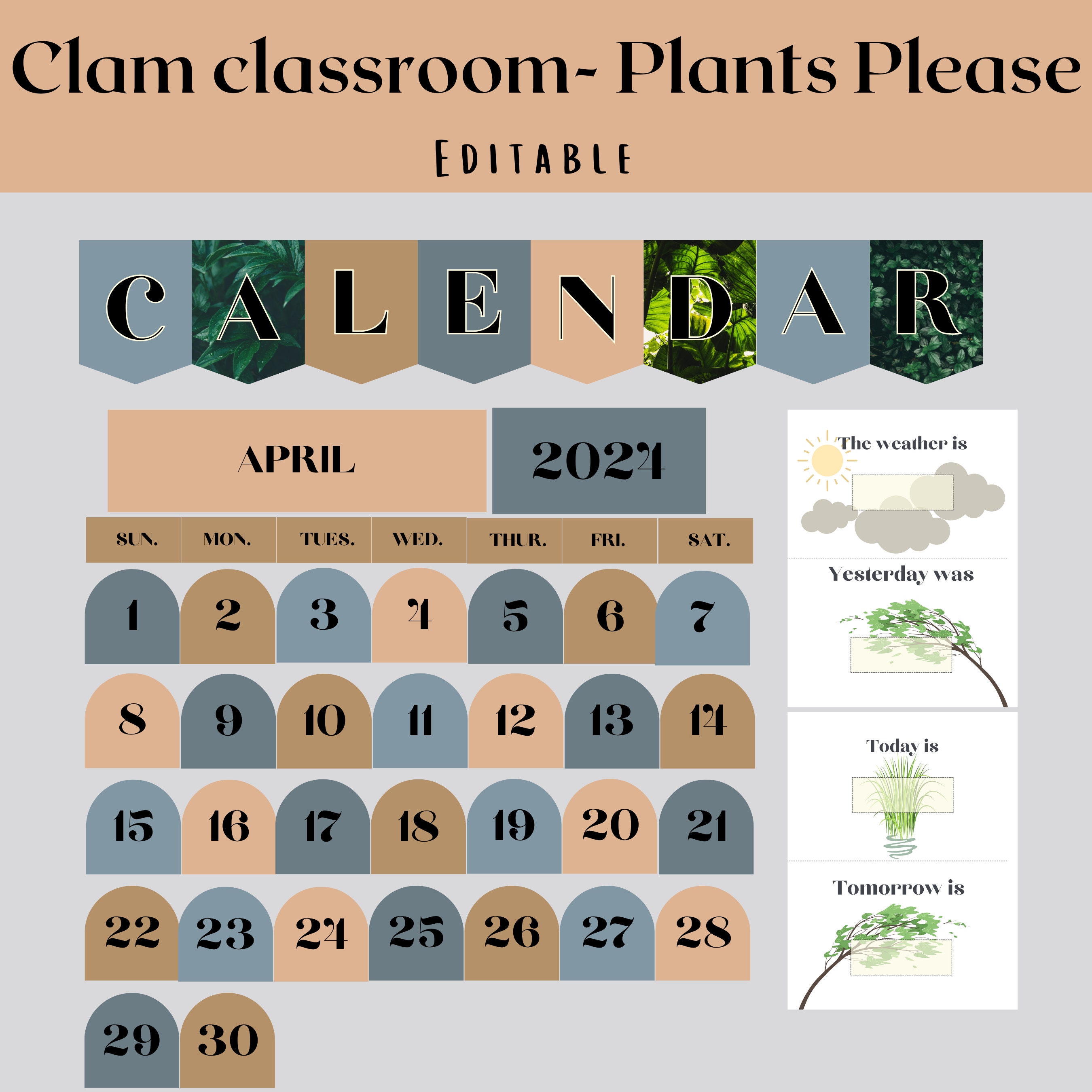 Large Classroom Calendar - Plants Please - Serene Classroom Collection ...