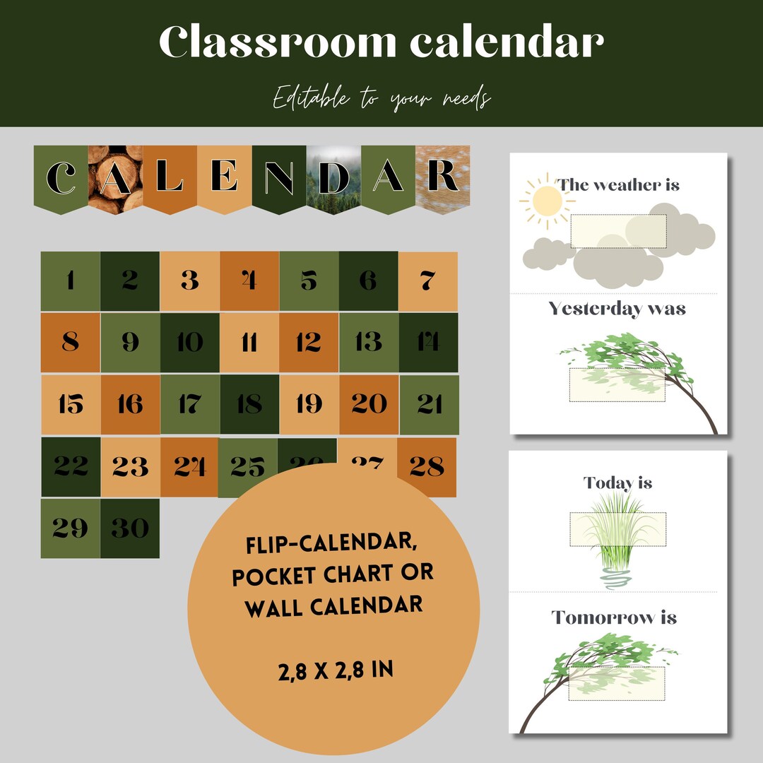 Forest Calm Classroom Calendar 2.8''x 2.8'' - Etsy