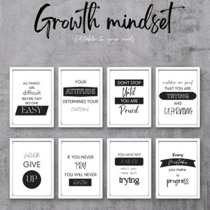 Growth Mindset Classroom Posters, Simple Black and White or Create Your ...