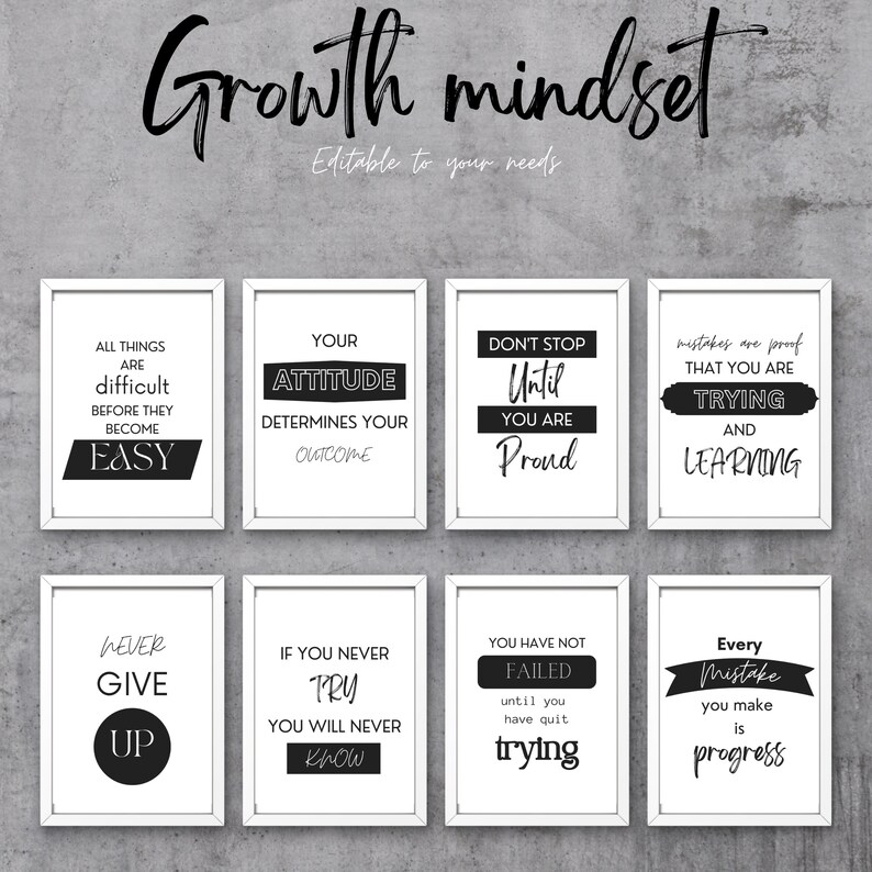 Growth Mindset Classroom Posters, Simple Black and White or Create Your ...