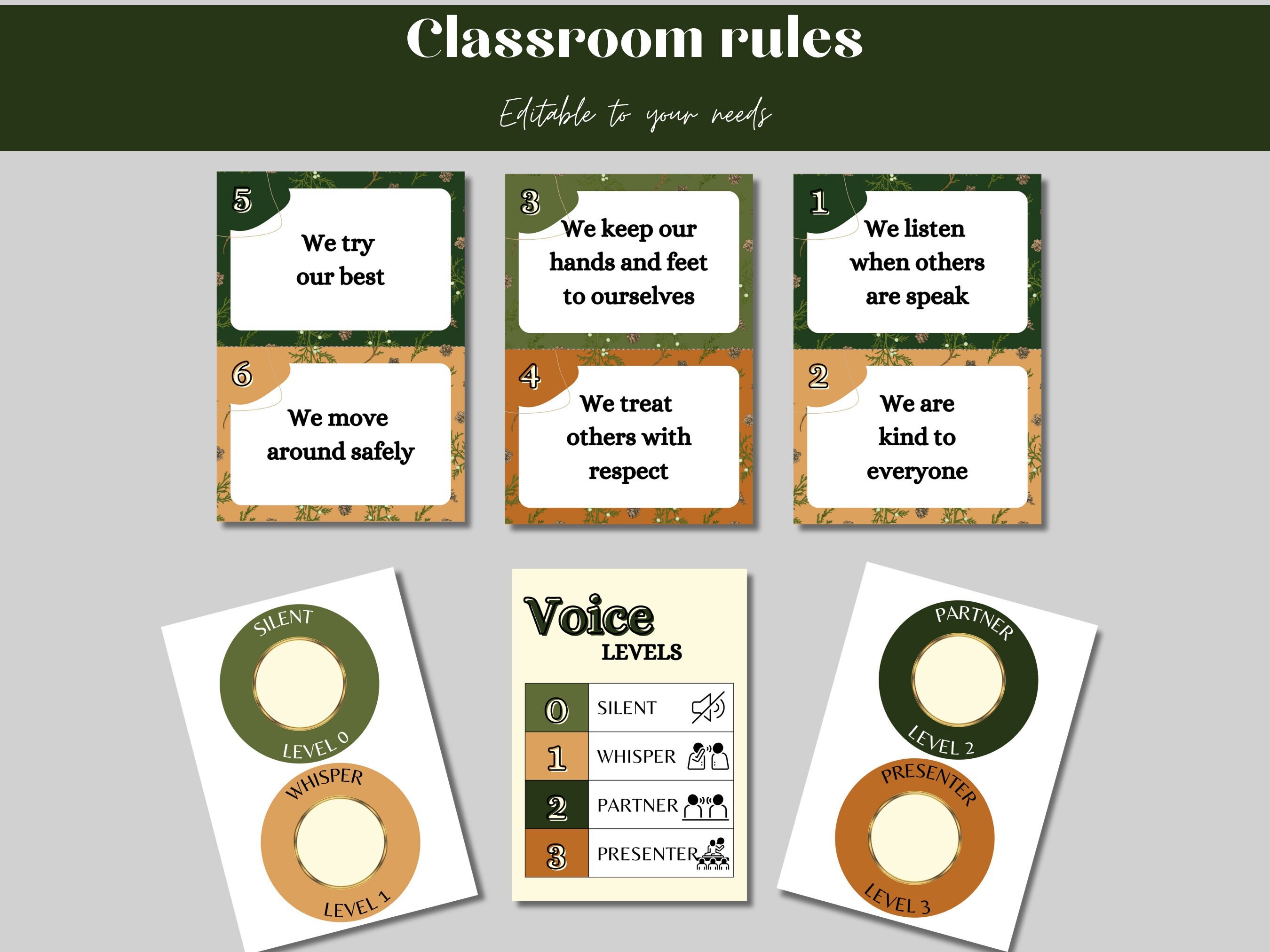 Classroom Rules and Voice Noise Level Display Forest Themed - Etsy
