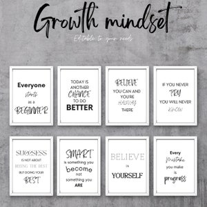 Growth Mindset Classroom Posters, Simple Black and White or Create Your ...