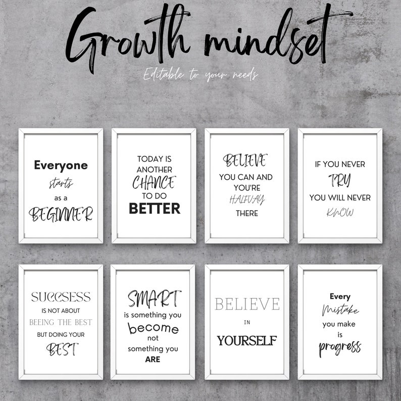 Growth Mindset Classroom Posters, Simple Black and White or Create Your ...