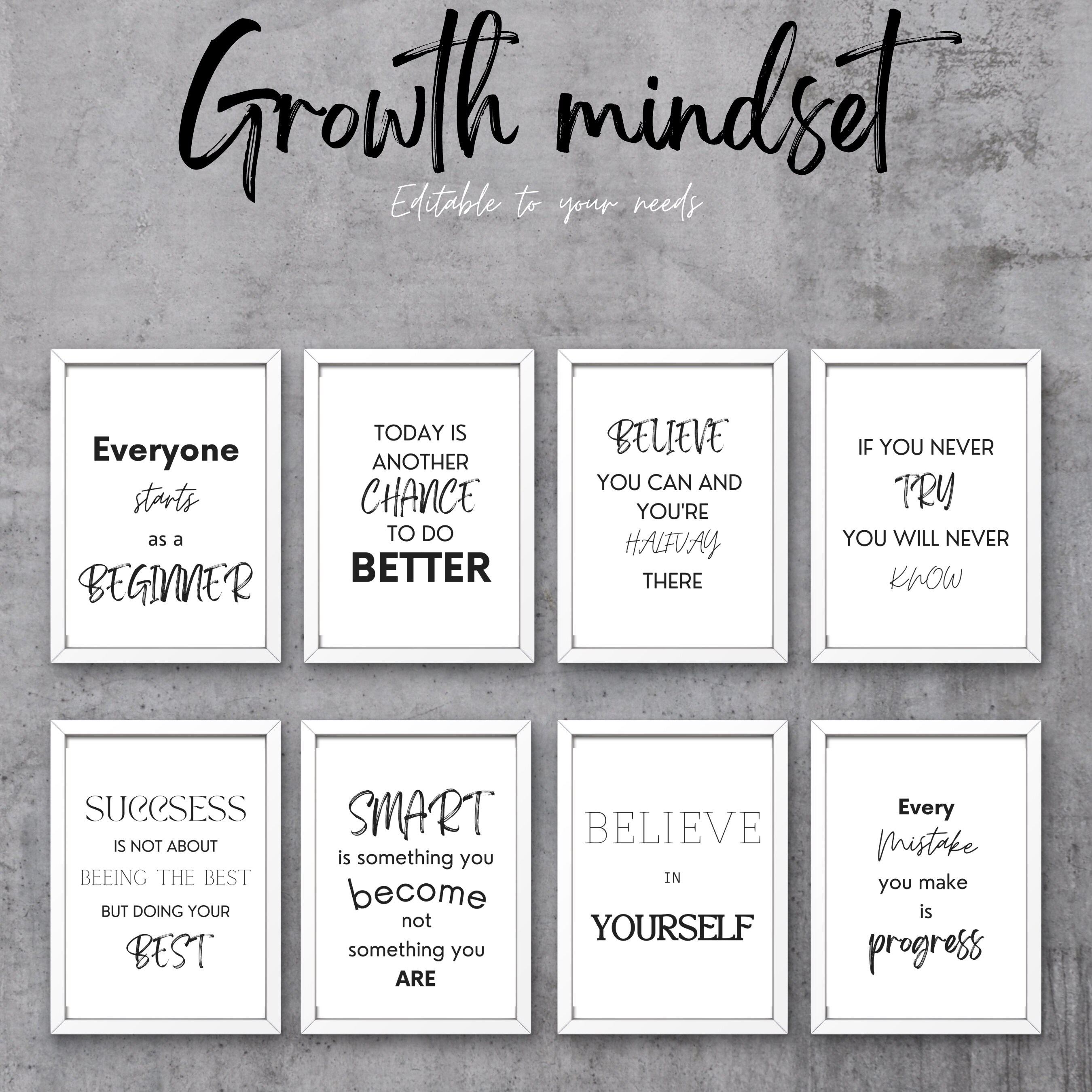 Growth Mindset Classroom Posters, Simple Black and White or Create Your ...