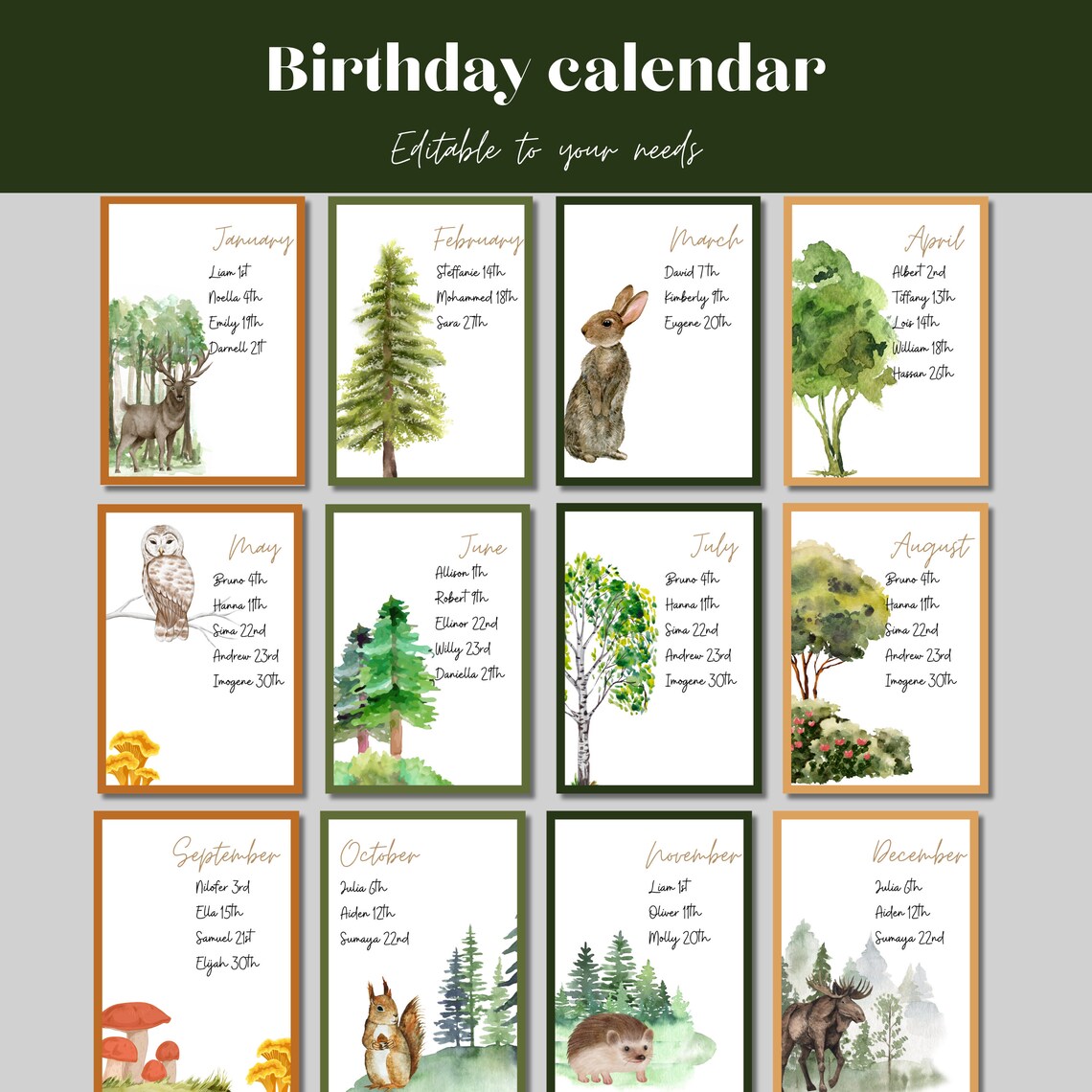 Out of the Woods | Classroom Birthday Calendar | Serene Classroom ...