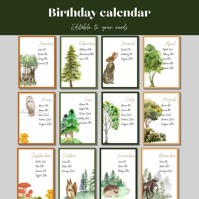 Out of the Woods | Classroom Birthday Calendar | Serene Classroom ...
