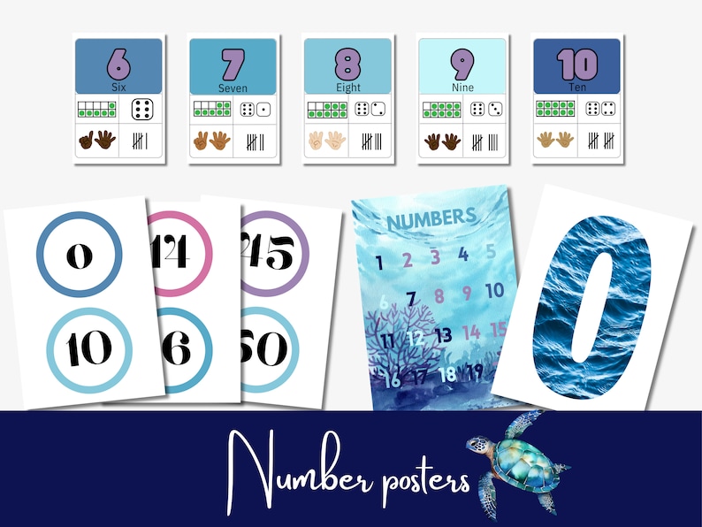 Number Posters for Counting and Number Recognition With an Ocean Theme ...